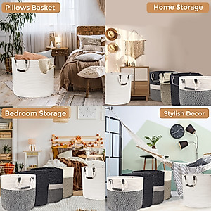 DS HappyLiving Woven Laundry Basket 18x18 XXL Basket Wicker Blanket Basket for Throw Large Wicker Baskets For Blanket Holder Living Room Basket