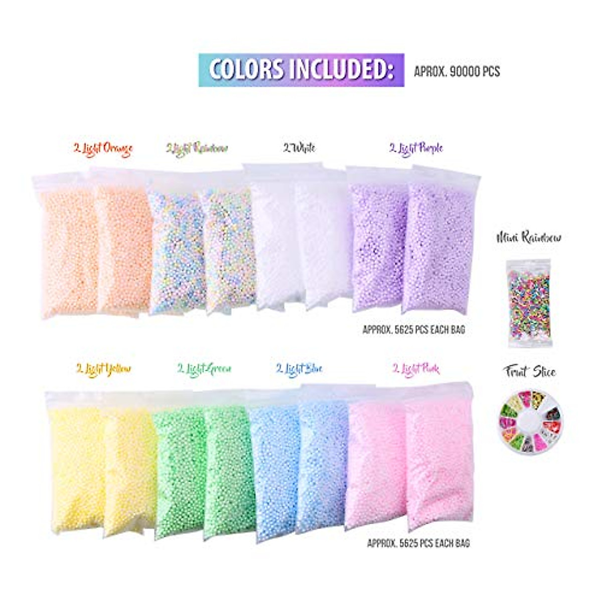 Slime Foam Beads Floam Balls – 18 Pack Pastel Microfoam Beads Kit 0.1-0.14 inch (90,000 Pcs) Micro Colors Rainbow Fruit Beads Craft Add ins DIY Kids Ingredients Flote Microbeads Sprinkles Supplies