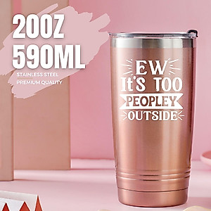 Onebttl Introvert Gifts for Girls, Women, Coworkers, INFP, INTP Coffee Travel Mug - It's Peoplely Out There - Stainless Steel 20Oz Tumbler