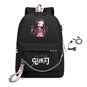 WZCSLM Anime Cosplay Laptop Backpack with USB Charging Port, Middle School College Bookbags for Women Men (black)