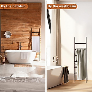 DEDU 6-Tier Blanket Ladder Wooden, 5.5FT (66.5") Blanket Towel Holder Rack Decorative Ladder, Rustic Farmhouse Ladder Shelf Easy Assembly for Living Room Bathroom Bedroom Home Decor (Brown)