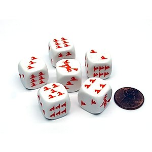 Pack of 6 Witch Halloween Themed 16mm Dice - White with Orange Etches