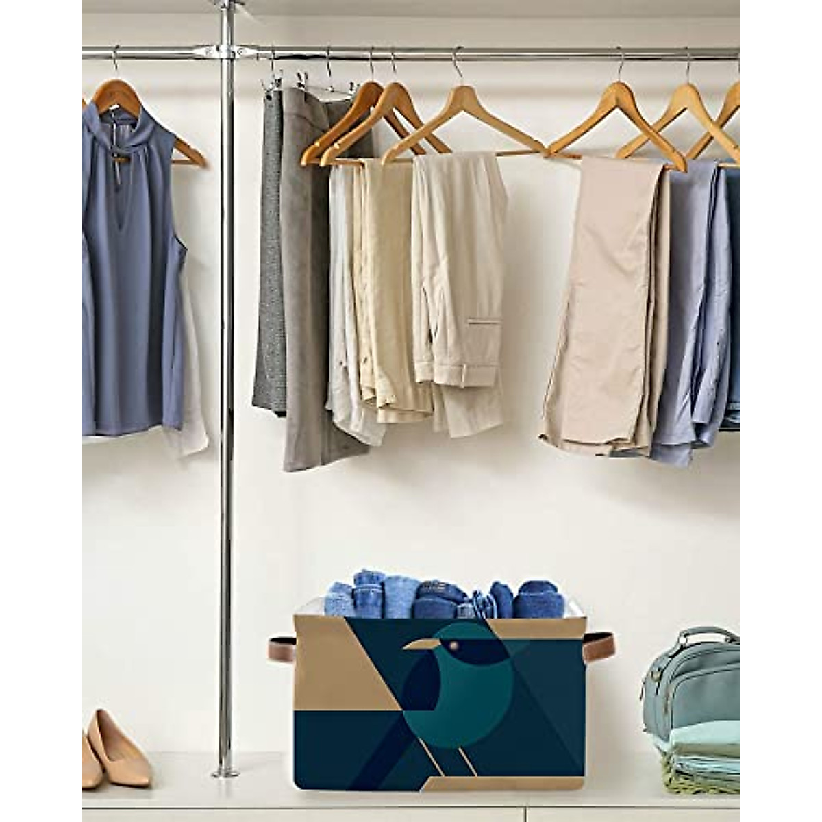 Abstract Art Geometric Bird Storage Bins with Handles, Modren Art Painting Animal Storage Basket for Shelves, Cube Storage Organizer Bins for Toys, Closet (1 Pack, 15" x 11" x 9.5")