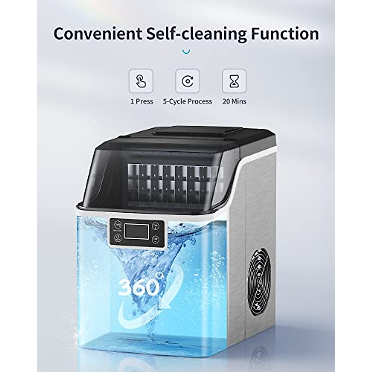 ecozy Portable Ice Makers Countertop, 44lbs Per Day, 24 Cubes Ready in 13 Mins, 2 Ways to Add Water, Self-Cleaning Ice Maker with Ice Bags/Ice Scoop/Ice Basket for Home Office Bar Party, Silver