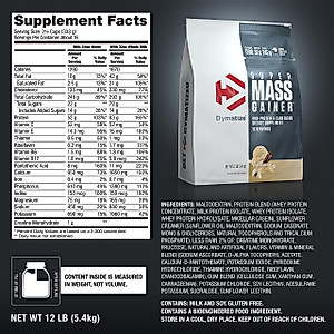 Dymatize Super Mass Gainer Protein Powder, 1280 Calories & 52g Protein, 10.7g BCAAs, Mixes Easily, Tastes Delicious, Gourmet Vanilla, 12 lbs