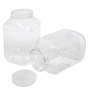 ZOOFOX 2 Pack Clear Plastic Jars, 1.5 Gallon Square Plastic Containers with Screw-On Lids, Refillable BPA Free Empty Plastic Jars for Kitchen & Household Storage of Dry Goods, Peanut, Candy and More, Airtight Food Storage