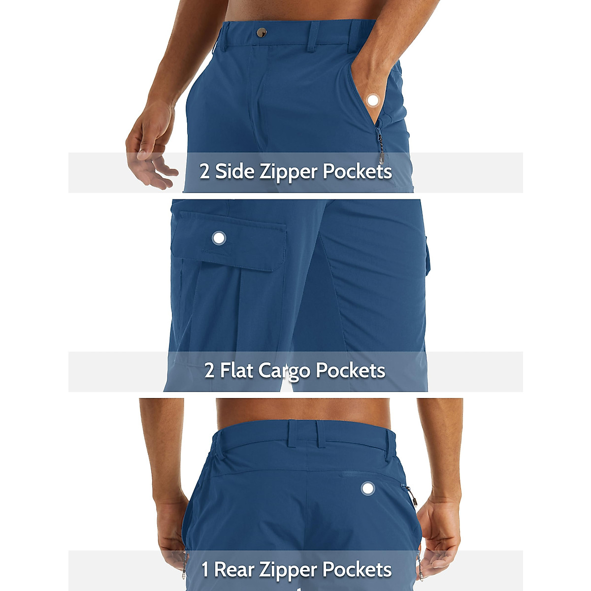 Hiking Shorts Men Summer Shorts Dry Fit Cargo Shorts for Men Below Knee Tactical Fishing Shorts Athletic Fit Casual Long Shorts Blue Grey