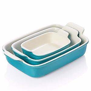 Sweejar Porcelain Bakeware Set for Cooking, Ceramic Rectangular Baking Dish Lasagna Pans for Casserole Dish, Cake Dinner, Kitchen, Banquet and Daily Use, 13 x 9.8 inch(Turquoise)