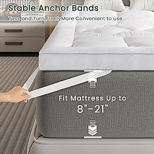 FLEXPEDIC Mattress Topper Queen,Extra Soft Pillow Top Mattress Topper for Firm Bed,800GSM Extra Thick Mattress Pad Cover for Back Pain,4 Anchor Elastic Bands,60 * 80 Inches,White