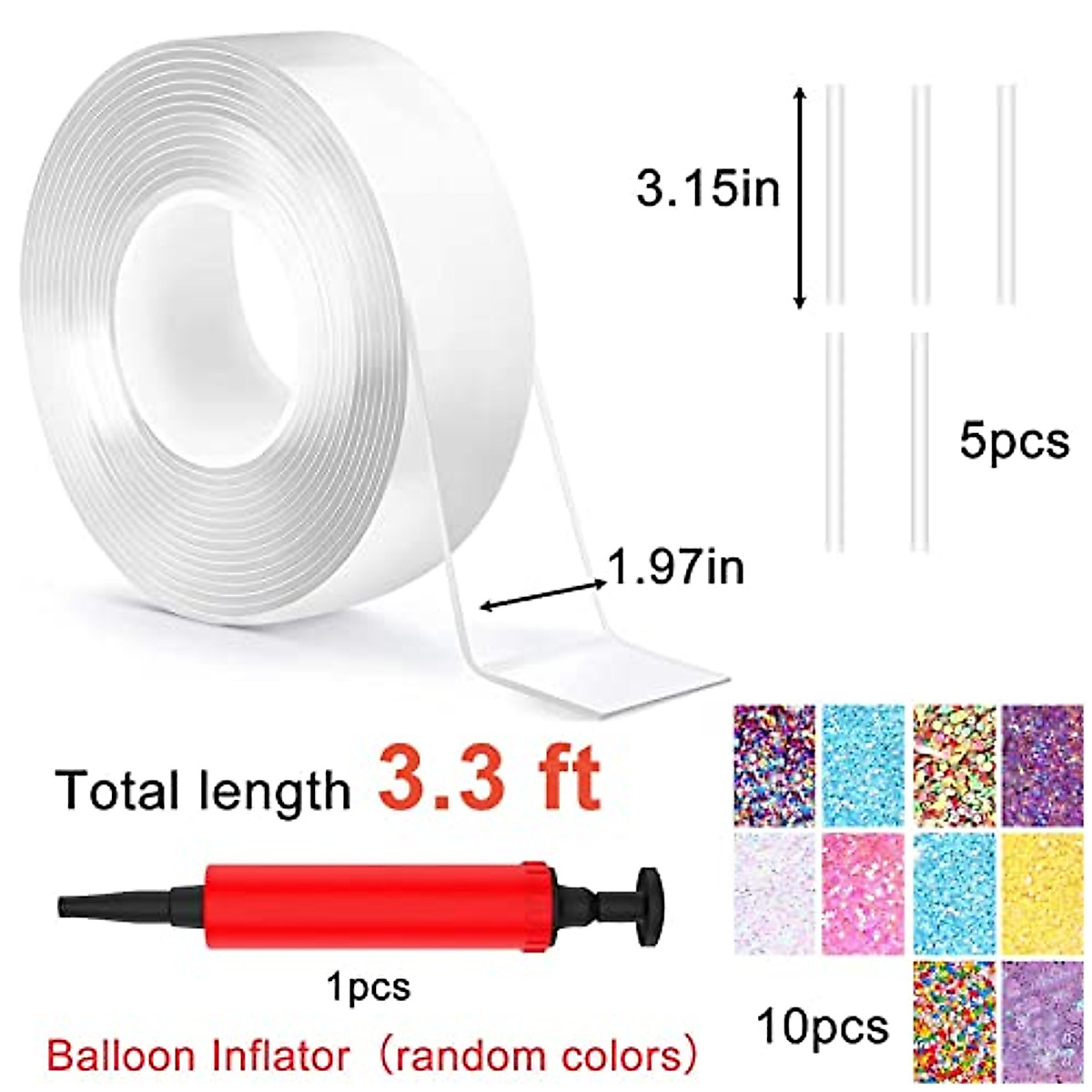 BABORUI Nano Bubbles Tape Kit, Nano Bubble Tape Toy Kit with Glitter and Inflator, Double Sided Super Elastic Bubble for Kids Girls Adult Party Favors Gifts Fidget Toy Craft