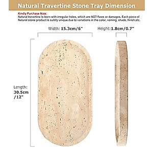 Natural Oval Beige Marble Tray 11.8 x 5.9inches, Travertine Stone Tray Bathroom Vanity Tray Catchall Tray for Jewelry Perfume Candle, Large Decorative Tray for Nightstand/Bedroom/Counter/Home Decor