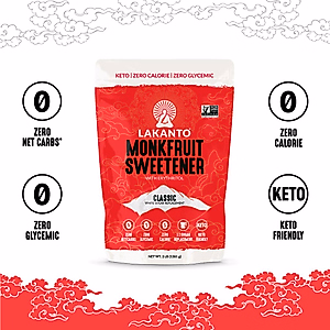 Lakanto Classic Monk Fruit Sweetener with Erythritol - White Sugar Substitute, Baking, Coffee, Tea, Zero Calorie, Keto Diet Friendly, Zero Net Carbs, Extract, Sugar Replacement (Classic White - 3 lb)