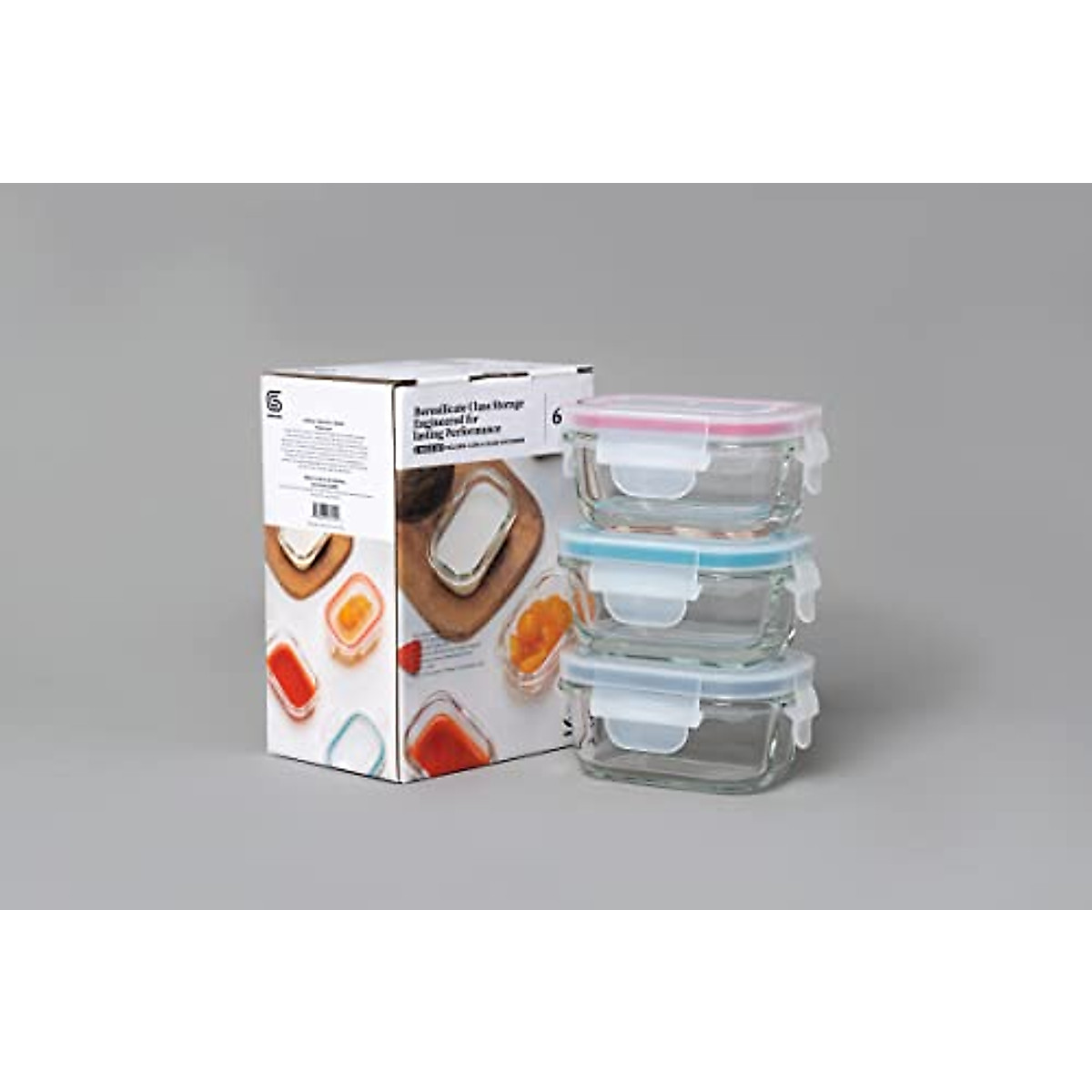 GENICOOK Borosilicate Glass Small Baby-Size Meal and Food Storage Containers, Rectangular Shape - 6 pc Set (3 Containers - 3 Matching Lids)