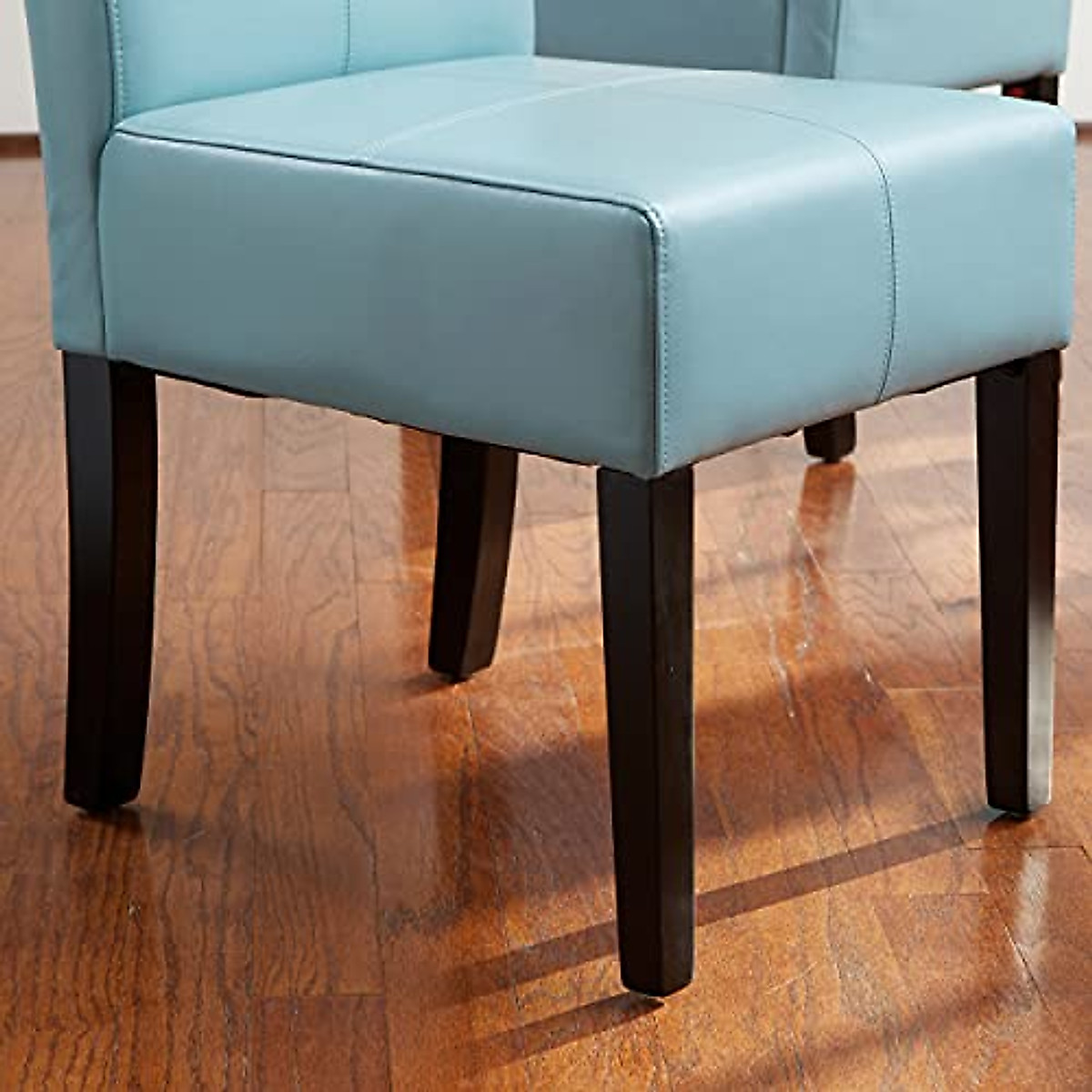 Christopher Knight Home Pertica T-Stitch Leather Dining Chairs, 2-Pcs Set, Teal Blue