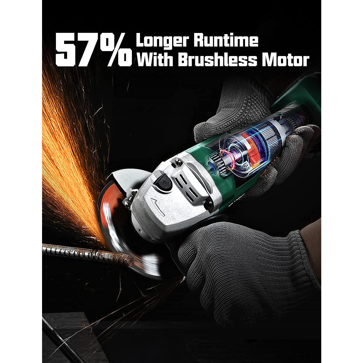 KIMO Cordless Grinder 20V Cordless Angle Grinder w/ 4.0Ah Li-Ion Battery & Charger, 9000RPM Brushless Motor, 4-1/2'' Blade, Electric Brake, 2-Position Handle, Battery Grinder Tool for Metal Wood