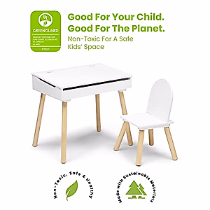 Delta Children Ollie Lift-Top Desk and Chair for Toddlers & Up - Greenguard Gold Certified, Bianca White/Natural
