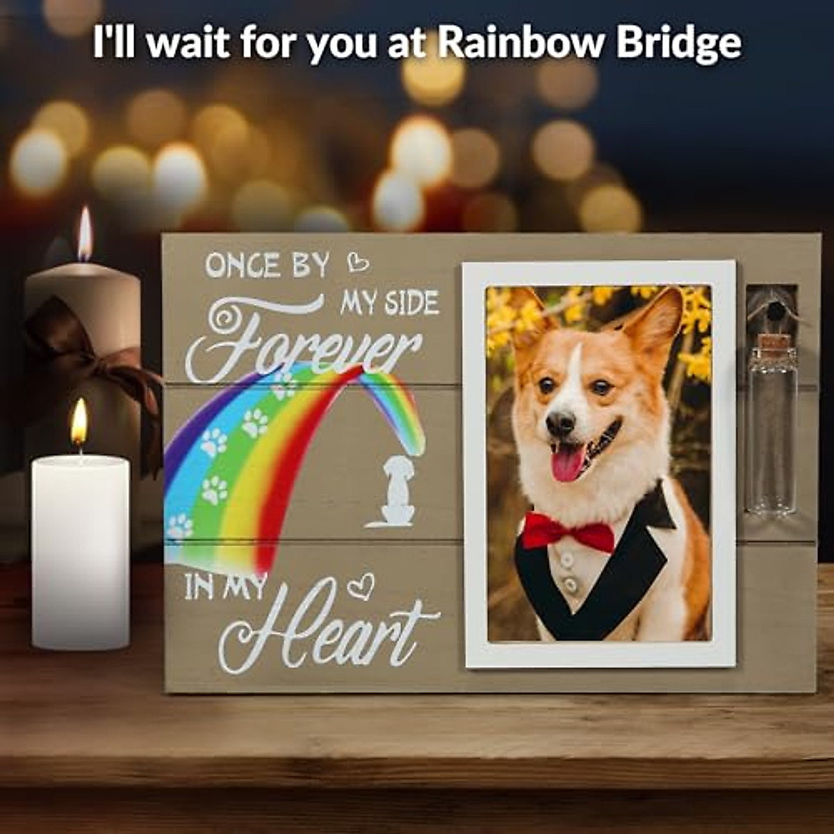 Pet Memorial Picture Frame for Dog, Pet Dog Rainbow Bridge Picture Frame with Ashes Urn, Fur Baby Passing Away Gifts to Dog Owners, Pet Loss Remembrance Photo Frame, Pet Puppy Keepsake to Condolences