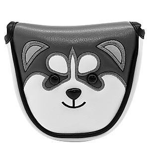 Funny Husky Dog White Mallet Putter Cover Headcover Head Cover Magnetic Thick PU Leather Golf Accessories for Men Women fits Odyssey Scotty Cameron Ping Taylor Made