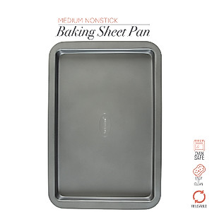 Kitchen Details Medium Nonstick Baking Sheet | Creates Even Heating and Browning | Durable | Easy to Clean | Oven Safe up to 500 Degrees | Bakeware | Grey