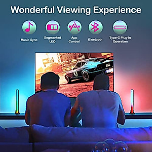 Rhythm Light, 2 Pack RGB LED Lights that Sync with Music, Color Changing Pickup Rhythm Light Bar, Tik Tok Gaming LED Ambient Lights with Bluetooth Smart App Sound Control USB Light for Bedroom TV Desk