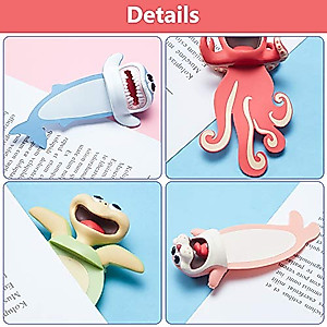 4 Pieces 3D Cartoon Animal Bookmark Funny Animals Reading Bookmark Wacky Bookmark Cute Bookmarks Squashed Ocean Animals Stationery for Teens, Boys and Girls Students