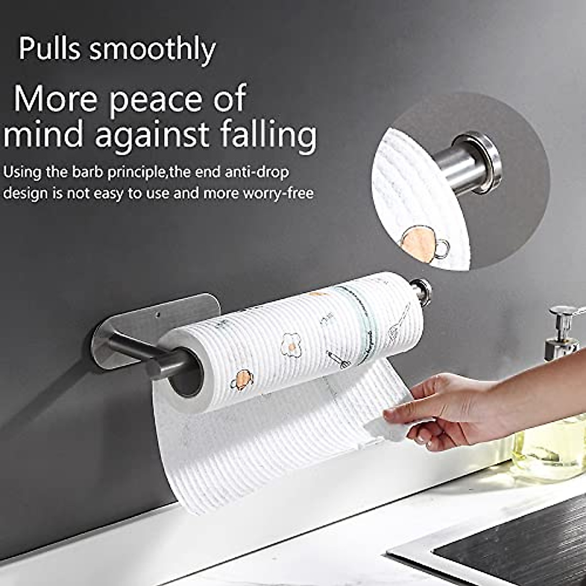 Paper Towel Holder Under Cabinet, 2 pcs Kitchen Wall Mount Stainless Steel Roll Paper Towel Rack