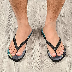 Poeticcity Mixed Blue, Grey, Golden Alcohol Ink Abstract Marble Texture Beach Flip Flops, Casual Comfort Thong Sandals for Indoor Outdoor, Home Slippers Hotel Spa Bedroom Travel for Men Women L Size