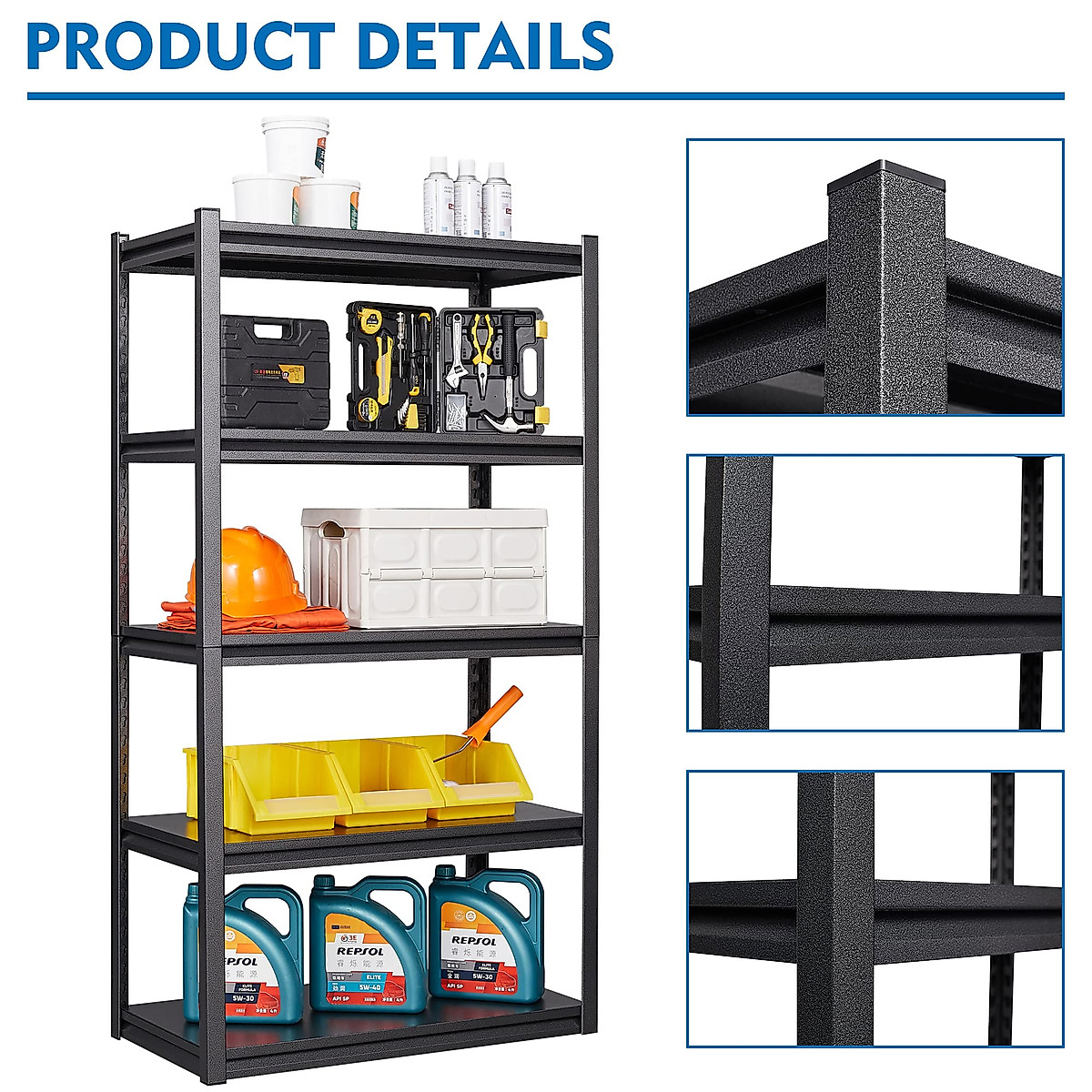 BYNSOE Garage Shelving Heavy Duty Storage Shelves for Garage Storage Rack Adjustable 5 Tier Metal Shelving Basement Garage Storage Shelves (5-Tier)