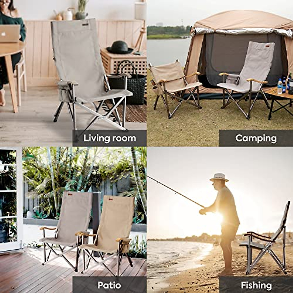 ICECO Hi1600 Camping Chairs for Adults, 600 LBS High-Back Folding Chair ...