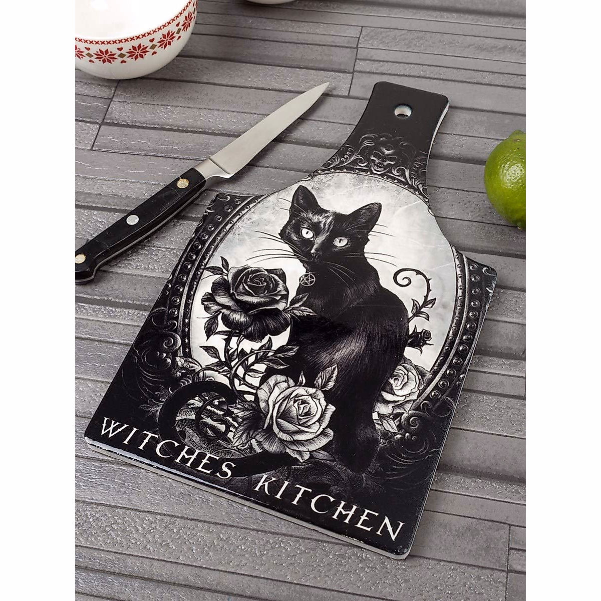 Alchemy Gothic Cat's Kitchen Cutting Board Ceramic Serving Trivet