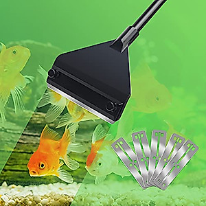 Luxiv Stainless Steel Algae Scraper Black, Aquarium Glass Cleaner Tools 25.6 Inches Fish Tank Scraper Cleaner Handheld Scraper for Aquarium Tank