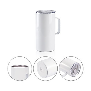 PYD Life 4 PCS Sublimation Blank Tumbler 20 OZ White Mugs with Handle,Stainless Steel Coffee Travel Mug with Sliding Lid for Cricut Mug Press Machine