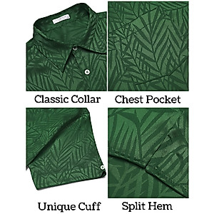 COOFANDY Mens Shirt Summer Beach Dress for Wedding Satin Button Down, 02 Deep Green, XX-Large, Short Sleeve