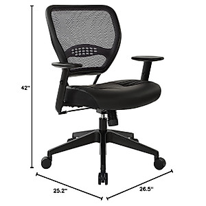 SPACE Seating Professional AirGrid Dark Back and Padded Black Eco Leather Seat, 2-to-1 Synchro Tilt Control, Adjustable Arms and Tilt Tension with Nylon Base Managers Chair