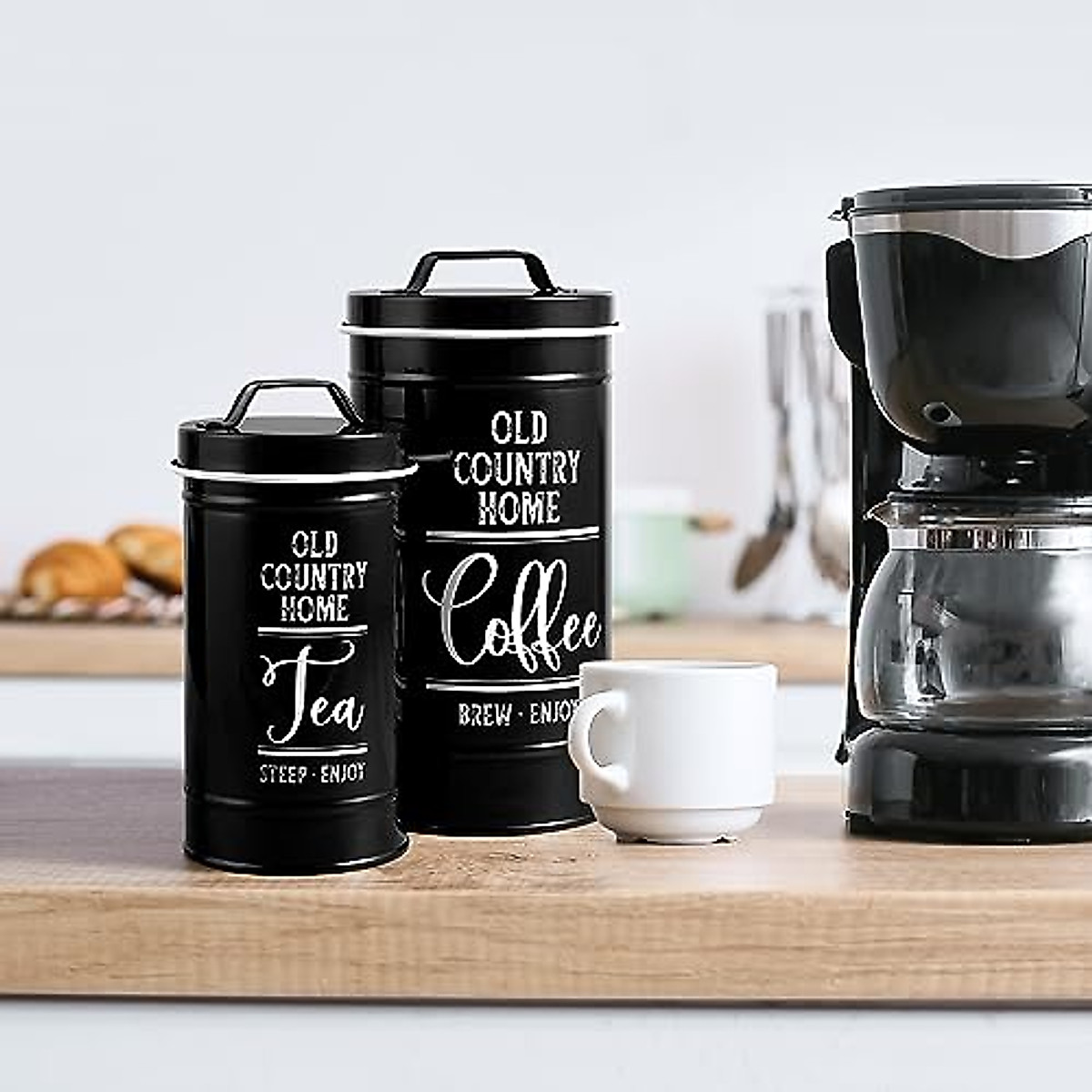DAYYET Black Canisters Sets for the Kitchen, Airtight Kitchen Canisters for Countertop, Flour and Sugar Containers, Tea Coffee Sugar Canister Set, Black Kitchen Decor and Accessories, Set of 4
