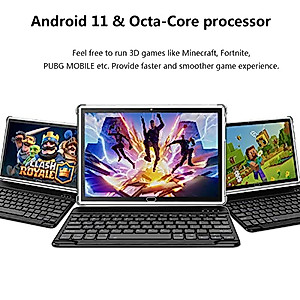 ZONKO Tablet 10 inch 2 in 1 4G Phone Tablet with Dual Sim Slot, 4GB+64GB Storage(Support 512GB Expand), Octa-Core Processor,13MP Camera, WiFi Android Tablet with Keyboard Mouse Stylus(Gray) 1