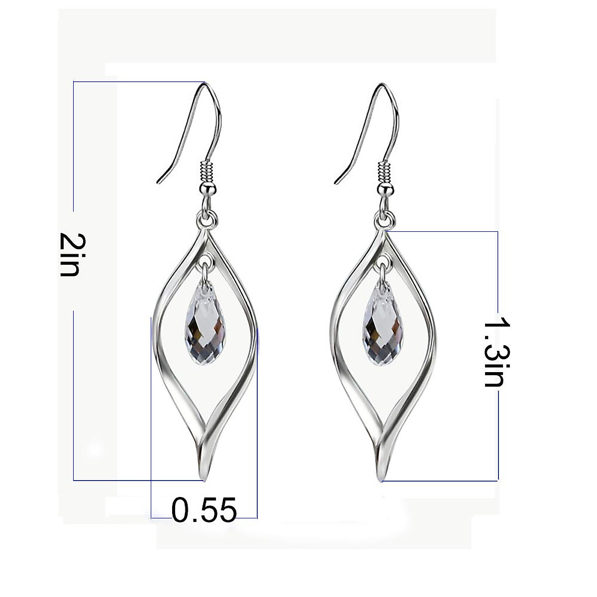 Clearance Swarovski Crystal Twist Leaf Style Fashion 925 Sterling Silver Dangle Earrings for Women in Gold-Plated
