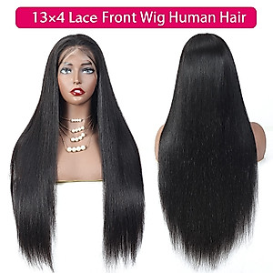 Lace Front Wigs Human Hair Straight 13x4 HD Lace Frontal Wigs Human Hair Pre Plucked with Baby Hair 180% Density Glueless Brazilian Virgin Human Hair Wigs for Black Women Natural Color (18Inch)