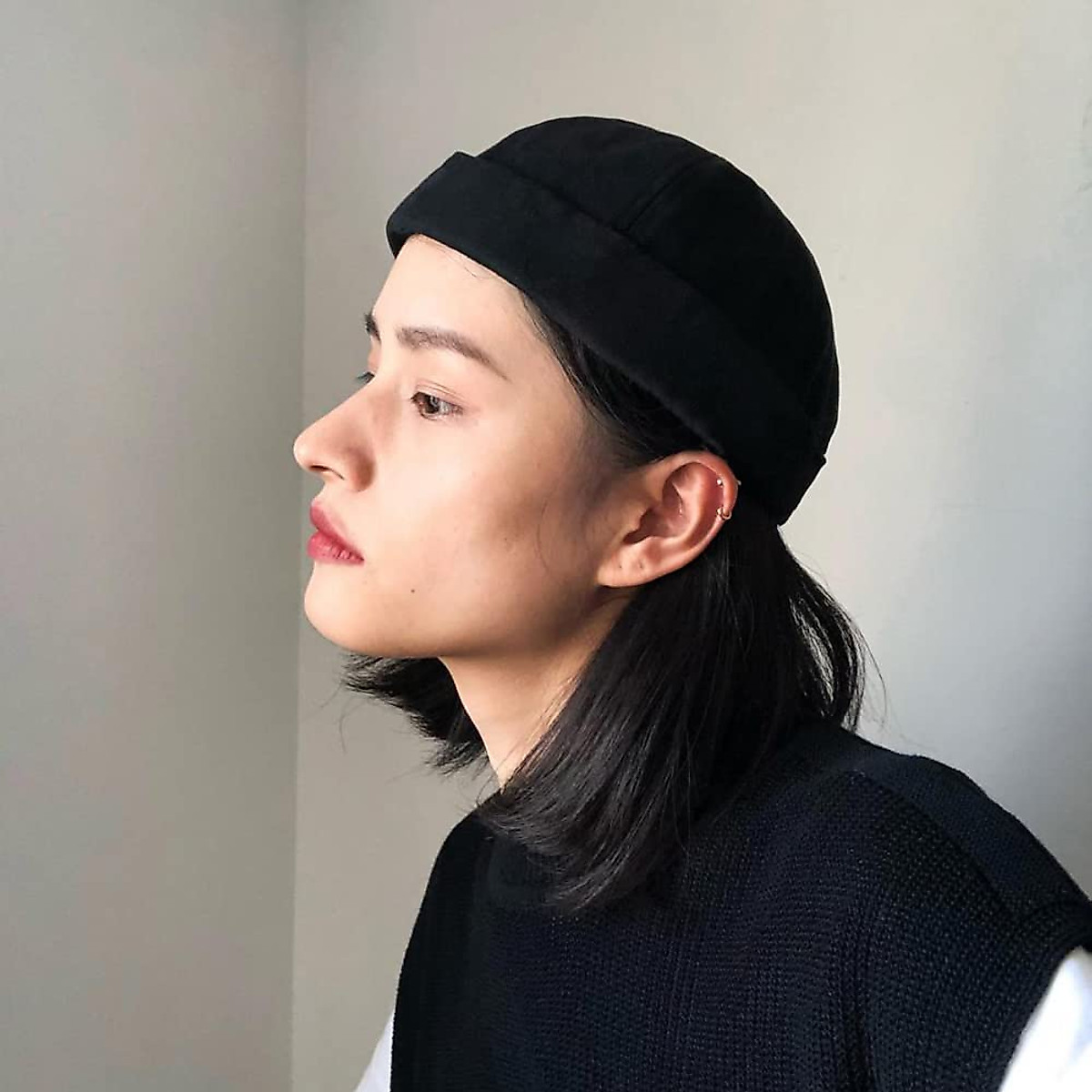 XYIYI Black Cotton Brimless Docker Cap Adjustable Street Casual Sailor Cap Skullcap Beanie Hat