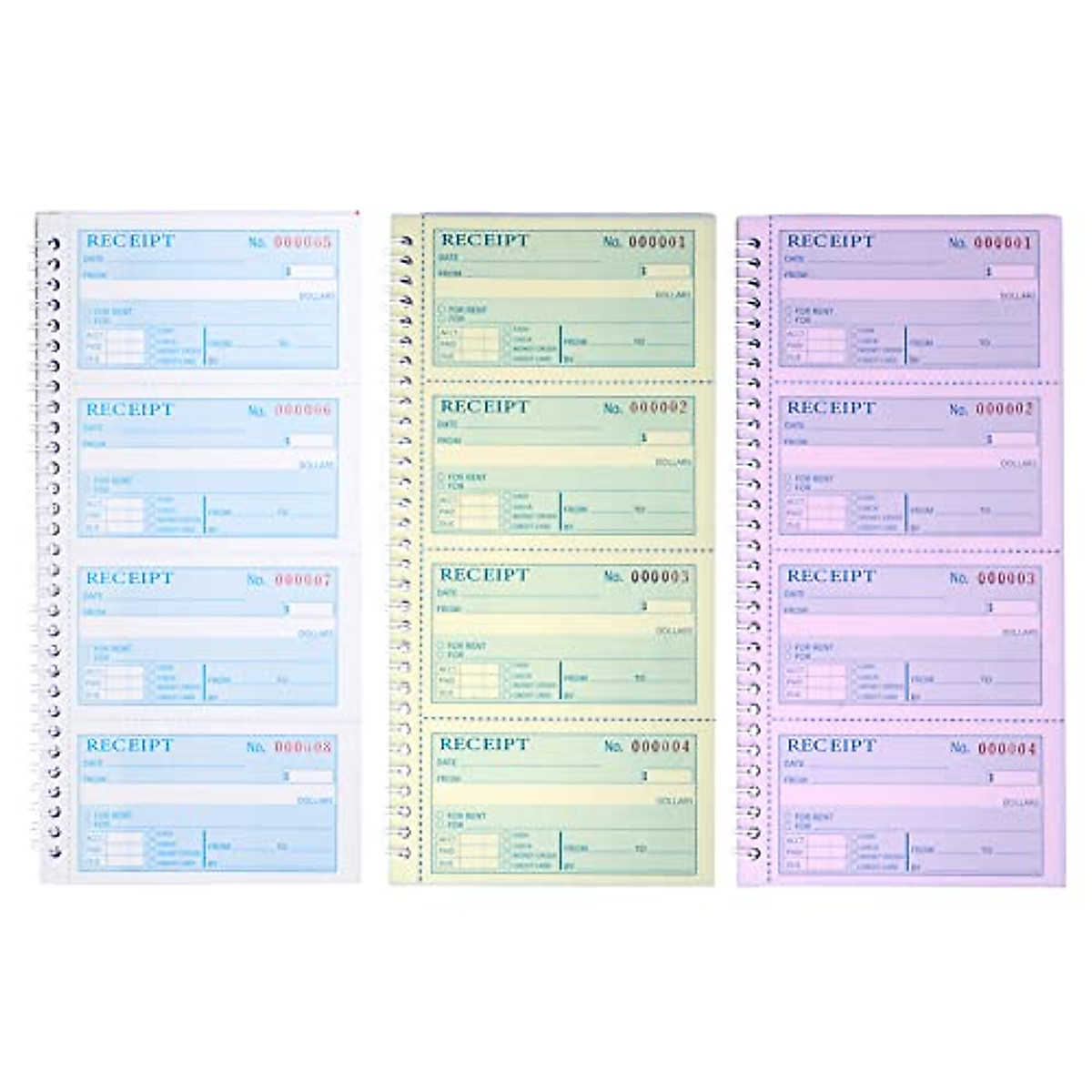 Receipt Books with Carbon Copies,Money and Rent Receipt Book,3-Part Carbonless,5.31" x 11.22",Receipt Book for Small Business,Blue,Yellow and Pink Copy,100 Sets Per Book