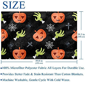 Halloween Pumpkin Rotten Hand Web Spider Prints Soft Warm Cozy Blanket Throw for Bed Couch Sofa Picnic Camping Beach, 150×100cm