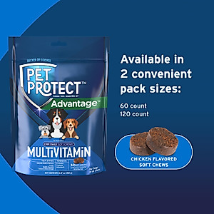 Pet Protect from The Makers of Advantage Vet-Formulated Daily Multivitamin for Dogs | 60 Chews with Vitamins