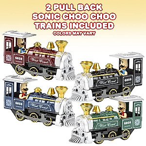 ArtCreativity Pull Back Train Toys for Kids, Set of 2, Diecast Metal Train with Sound Effects and Pullback Action, Choo Choo Trains for Boys and Girls, Great Birthday Idea