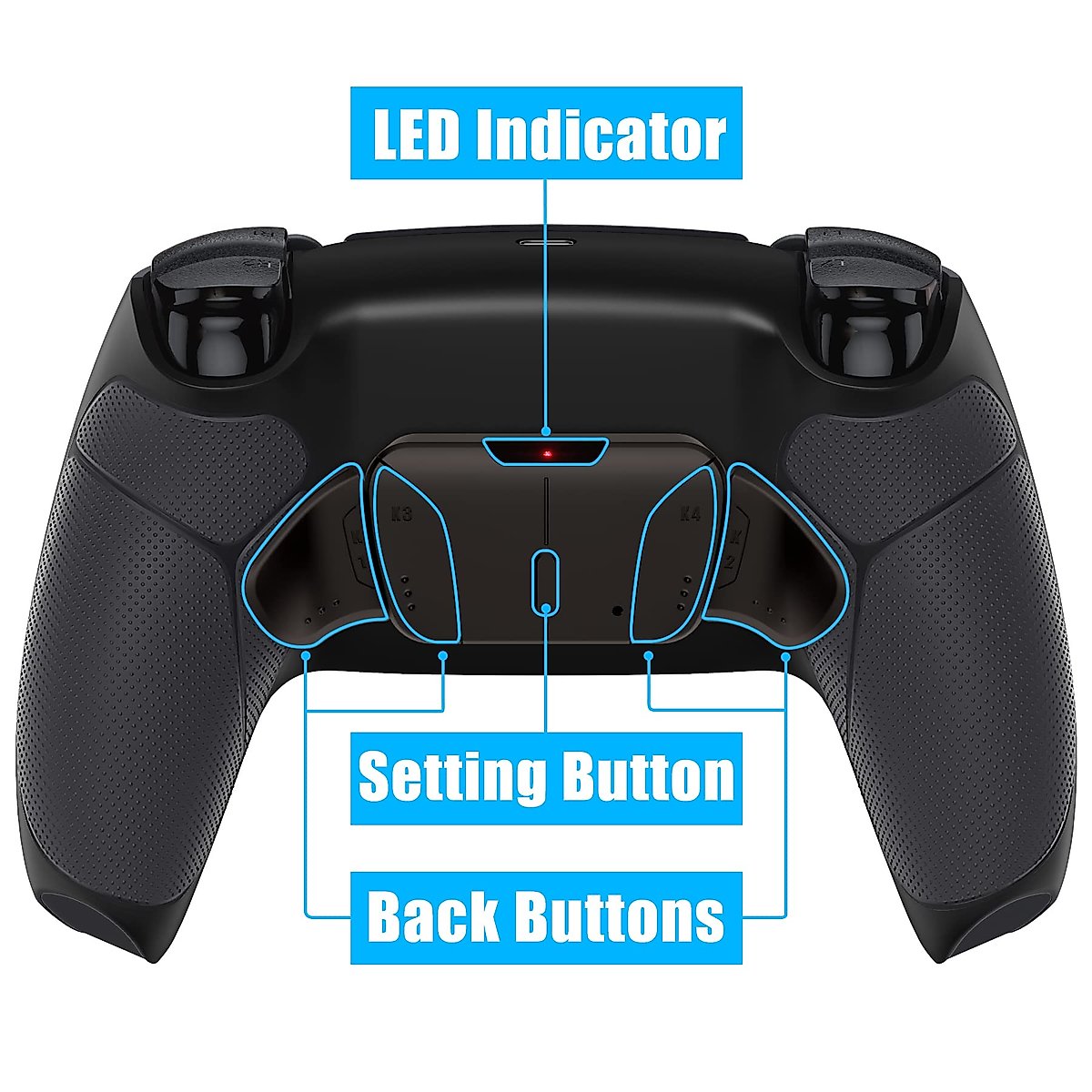 eXtremeRate Black Real Metal Buttons (RMB) Version RISE4 Remap Kit for PS5 Controller BDM-030 040 050 with Rubberized Grip Redesigned Back Shell, Upgrade Board & 4 Back Buttons for PS5 Controller
