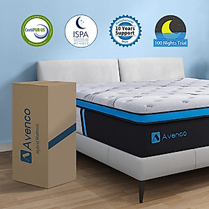 Avenco Hybrid Mattress in a Box Full, 12 Inch Pocket Spring and Gel Memory Foam Mattress for Full Size Bed, Medium Firm, Edge Support, CertiPUR-US Certified