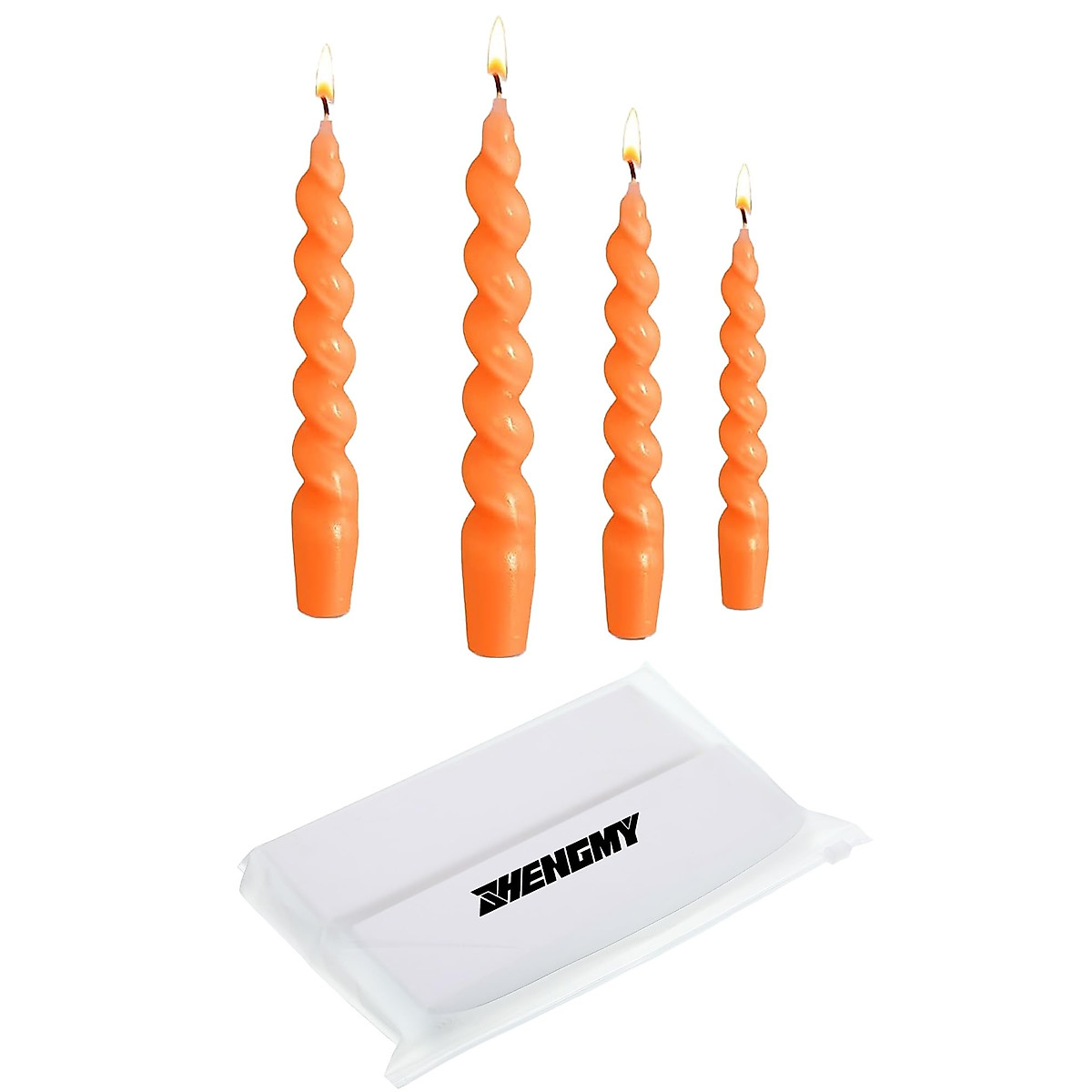 4 Pcs Spiral Taper Candles Handmade Twisted Long Candle Spiral Candle Stick Candles Twisted Candles Wax Unscented Dinner Candle for Halloween Christmas Holiday Wedding Birthday Gift(Orange)