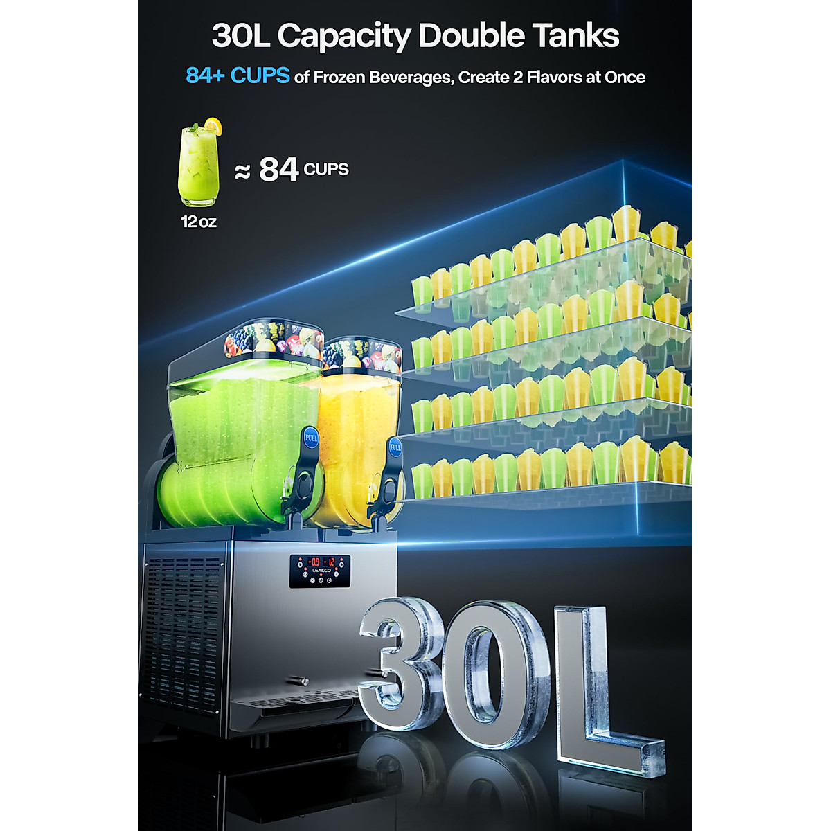 Leacco Commercial Slushie Machine, Frozen Drink Margarita Machine Smoothie Slushy Maker Stainless Steel 110V