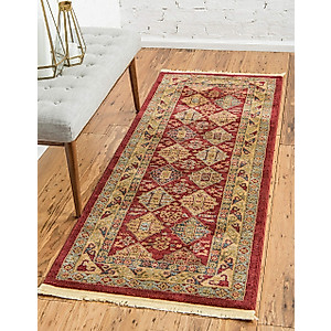 Unique Loom Sahand Collection Border Floral Geometric Area Rug (2' 7" x 6' 7" Runner, Red)