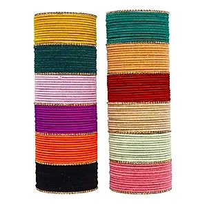 SANARA Indian Traditional Bollywood Gorgeous 146 pcs 12 color Velvet Bangle Box Set Women Wedding Wear Bangle Set (2.4)