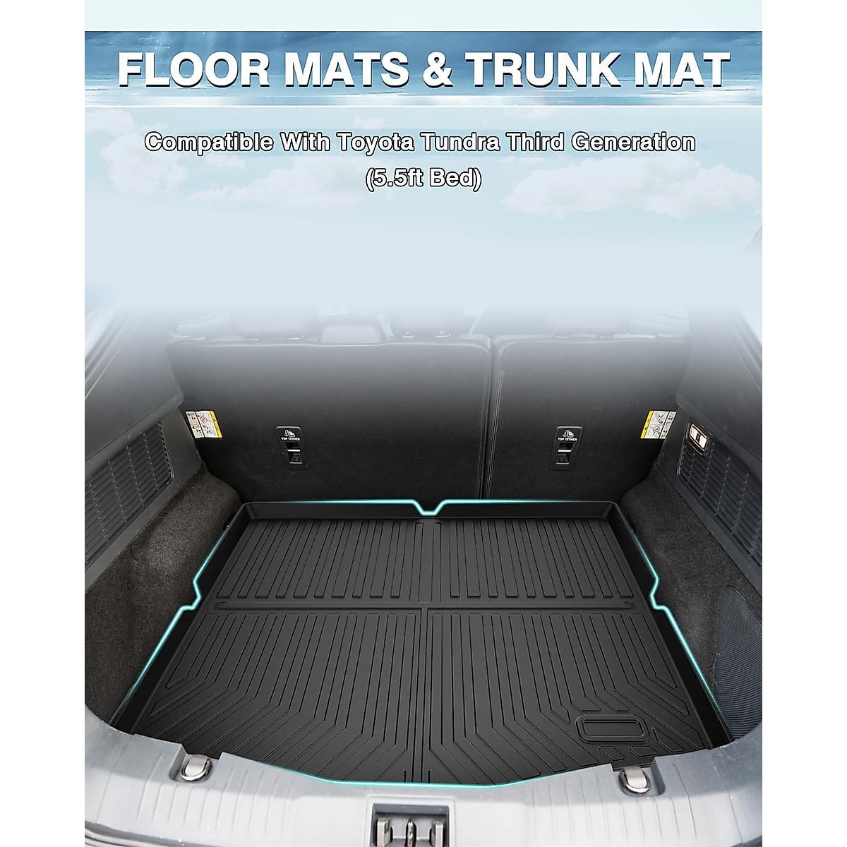 Mixsuper Floor Mats & Cargo Liner for 2021-2023 2024 Ford Mustang Mach-E All Weather Floor Liners and Trunk Liner Set Black (Not for Ford Mustang)